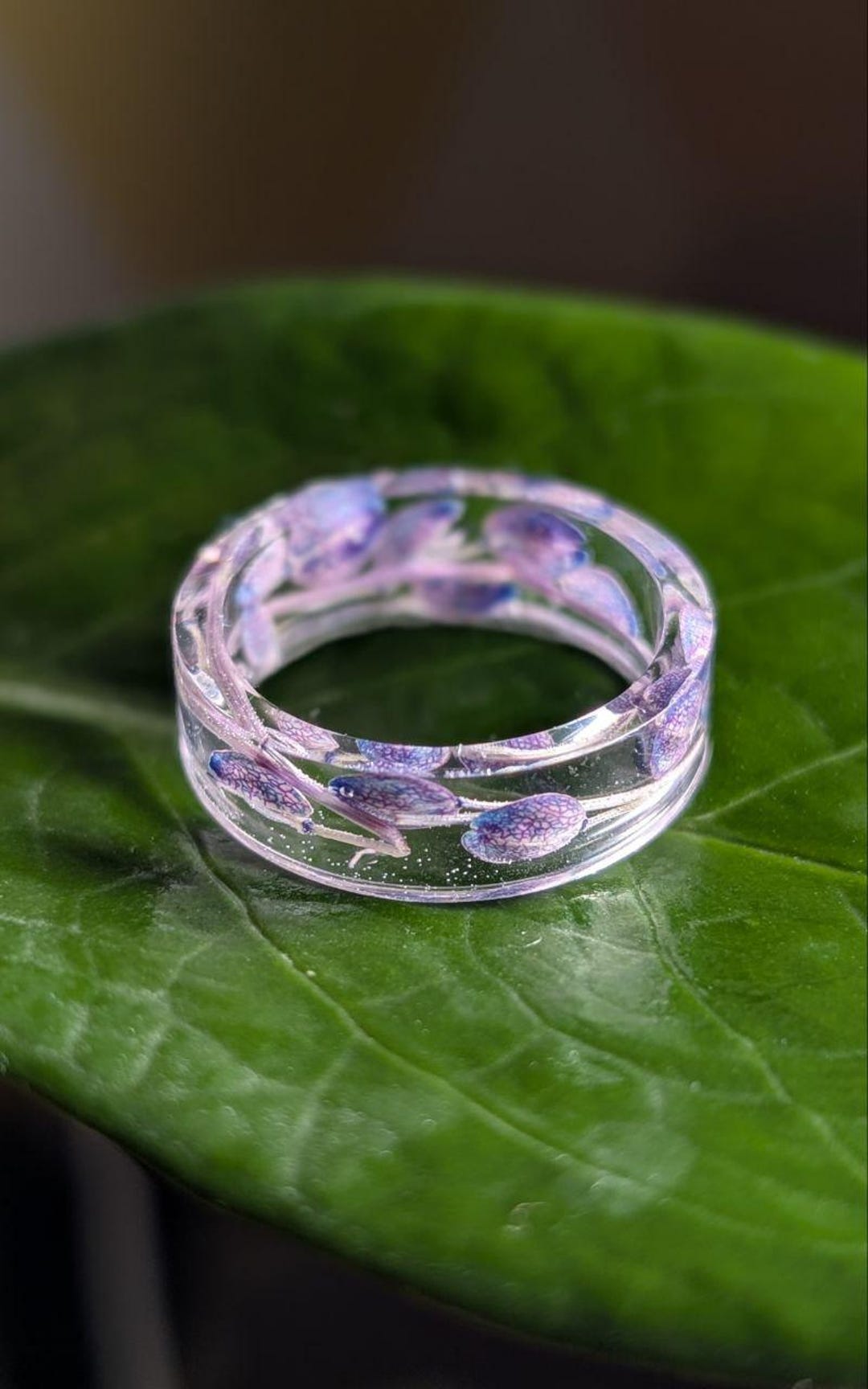 Pressed Flower Ring, Resin Flower Ring, Purple Botanical Ring, Nature ...