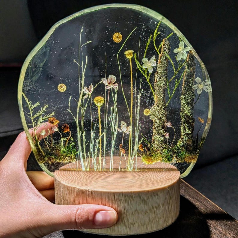 Handcrafted Epoxy Resin Circle Lamp – Forest Light – Mushroom Table ...
