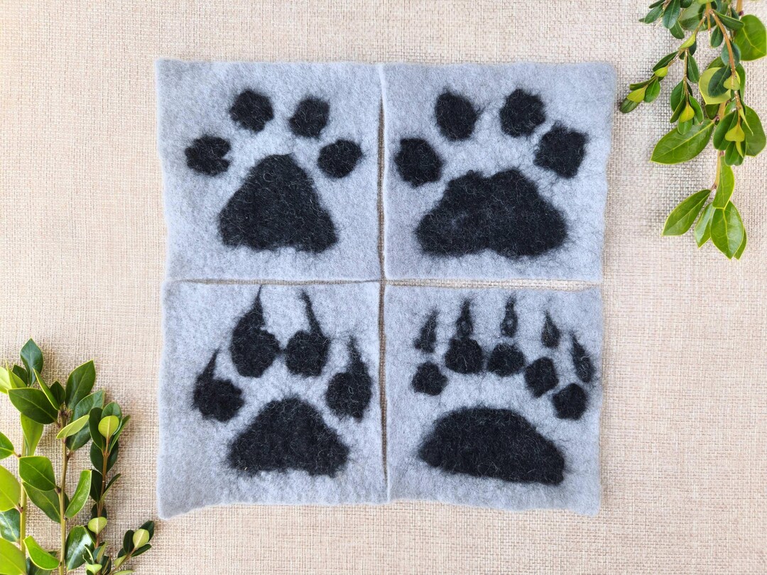 Paw Print Cat Dog Leopard Bear Animal Hunt Felted Wool Coaster Original ...
