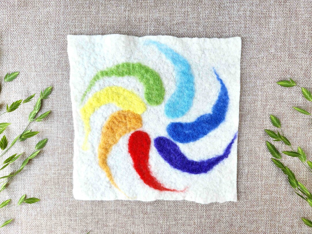 Rainbow Flower Spinner Wheel Mandala Chakra Symbol Felted Wool Coaster ...