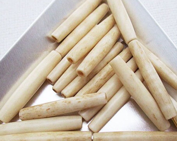 Antiqued Bone Hair Pipe Beads, 25mm X 4mm, Hand Cut Tapered Tube, 20 ...