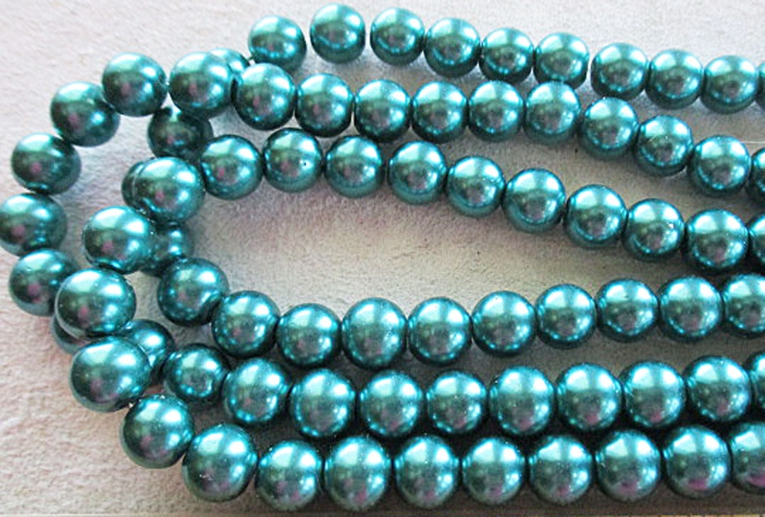 Teal Glass Pearl Beads, 8mm Round Beads, 126 Count Pb75 - Etsy