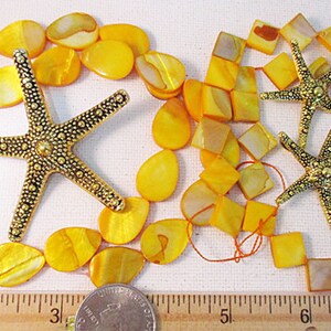Beach Inspired Shell Bead Bundle, Yellow Gold Shell Beads Starfish ...