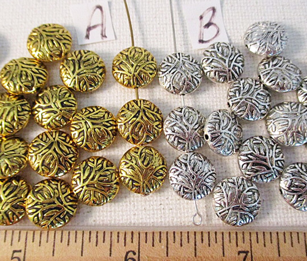 12mm Metal Spacer Beads, Textured Puff Round Coin Beads, Choose Gold or ...