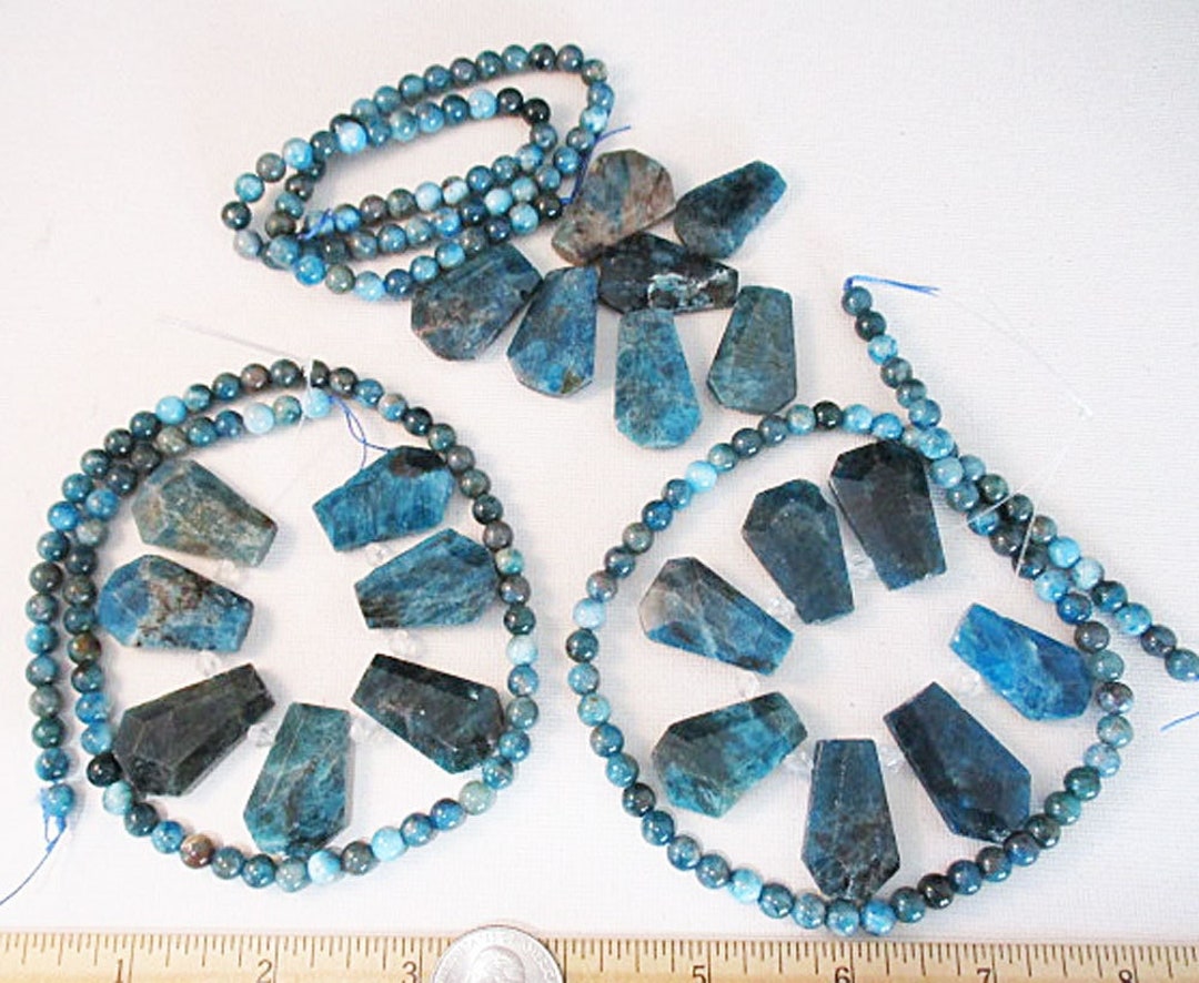 Blue Apatite Beads, Mixed Shapes, Round Beads & Faceted Trapezoid ...