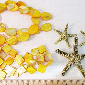 Beach Inspired Shell Bead Bundle, Yellow Gold Shell Beads Starfish ...