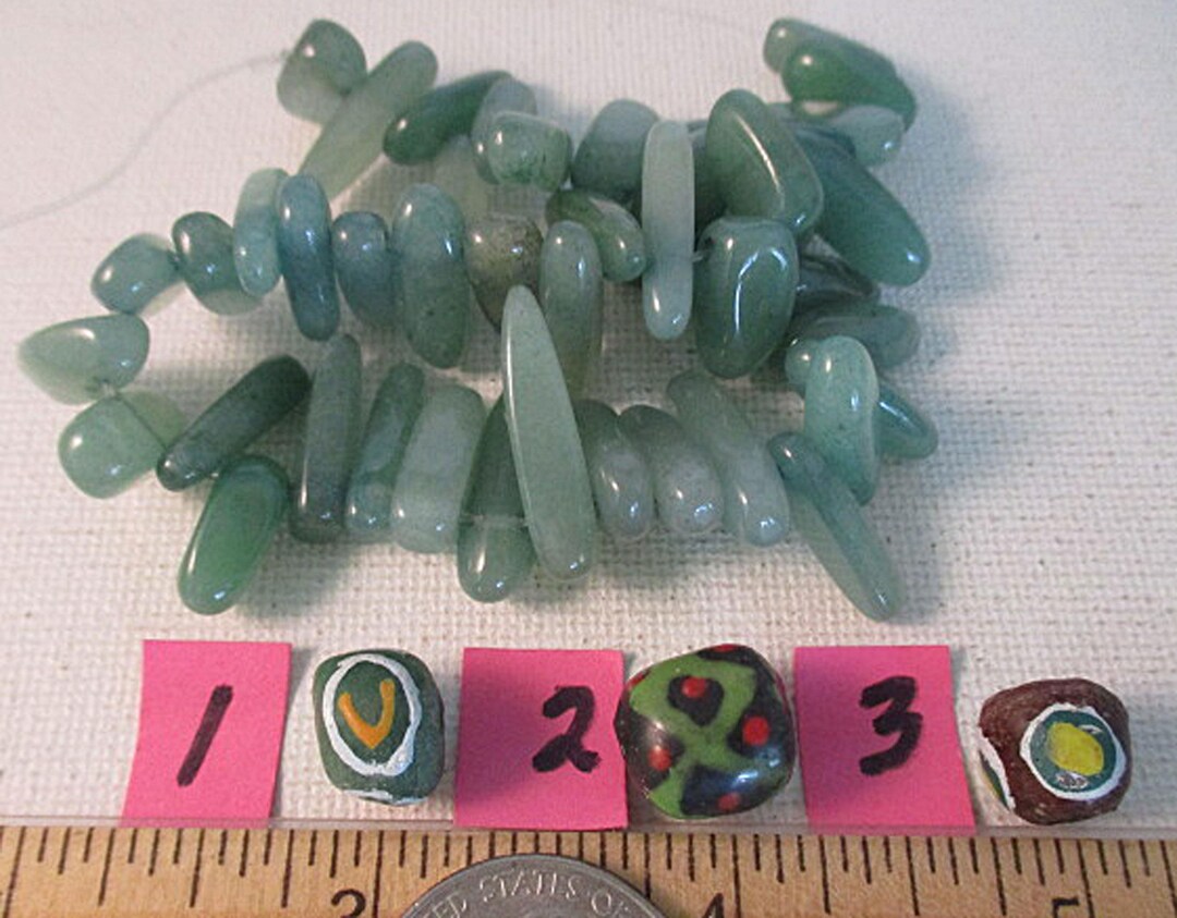 Green Aventurine Briolette Stick Beads With Focal Glass Bead, Tip ...