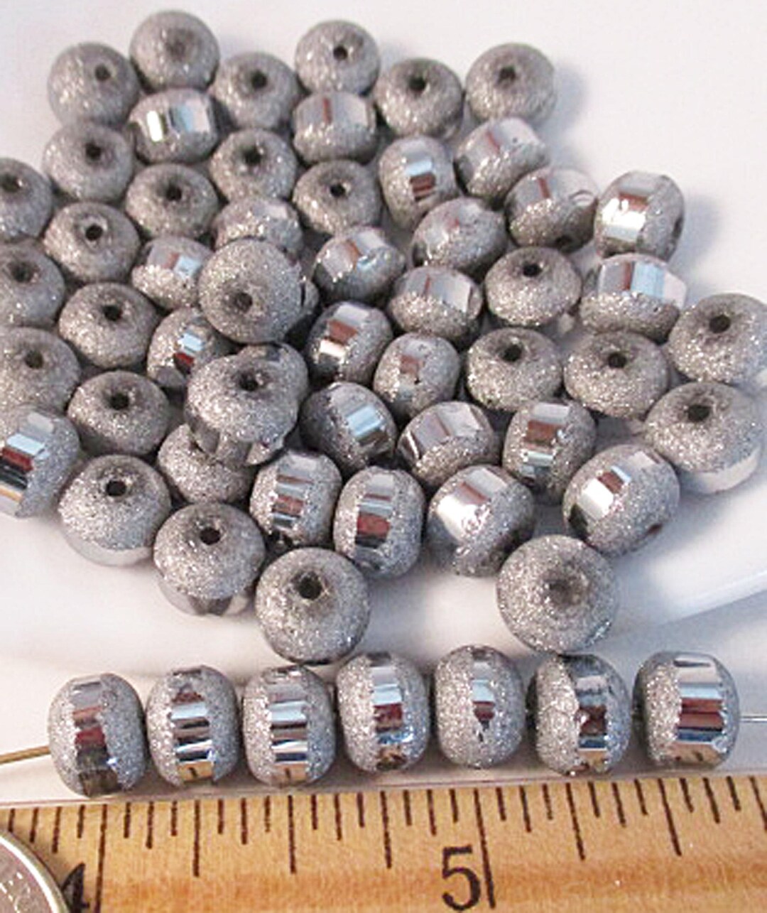 Silver Matte Orbit Stripe Crystal Beads, 9x7mm Textured Rondelle Beads ...