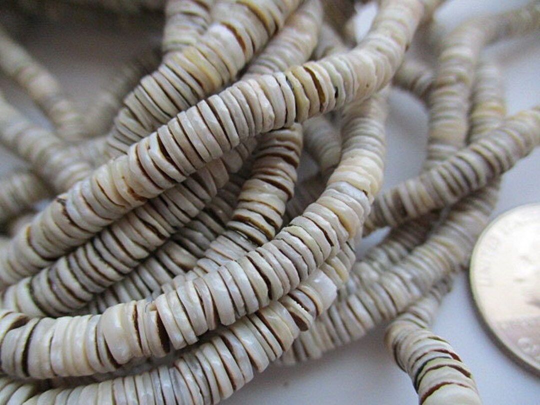 Bulk Green Shell Disc Beads, 4-5mm Heishi Beads, Two 24 Inch Strands ...