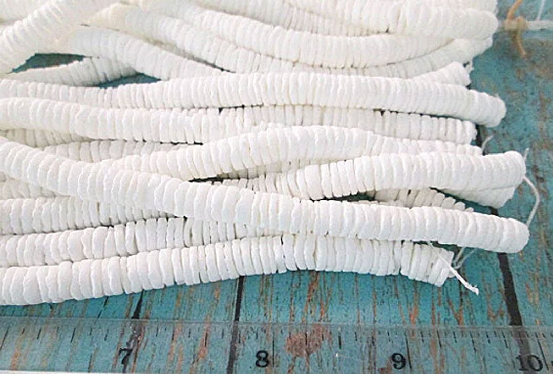 White Clam Shell Disc Beads, 7mm-8mm Heishi Beads, 20 Inch Strand Sh198 ...
