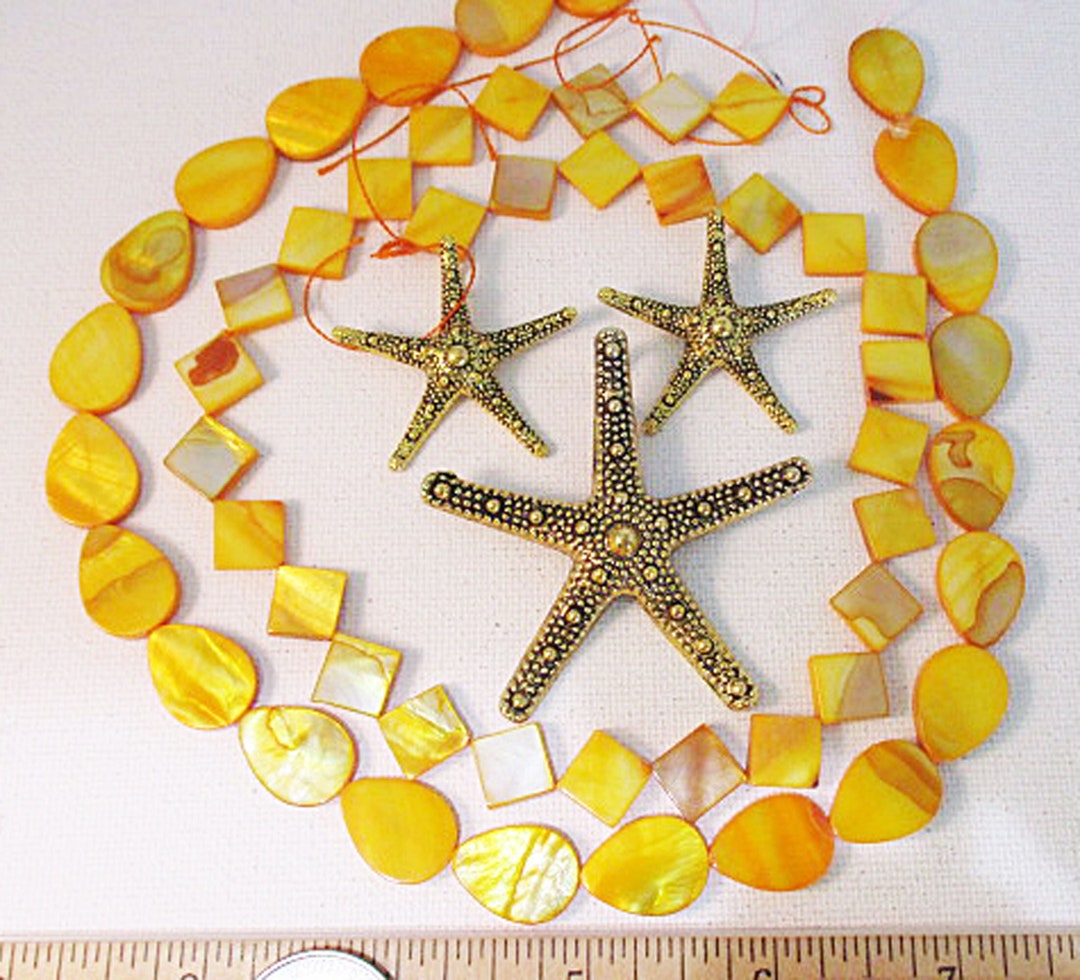 Beach Inspired Shell Bead Bundle, Yellow Gold Shell Beads Starfish ...