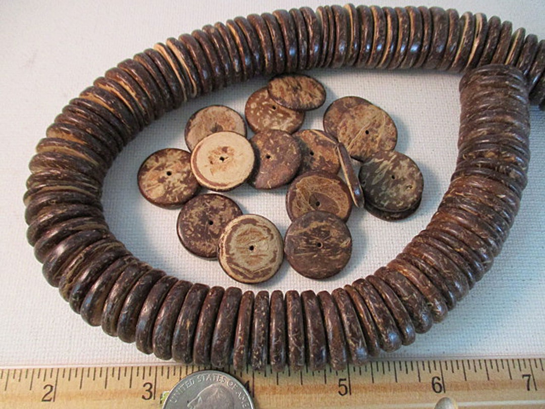 Brown Coconut Wood Rondelle Beads, Large 20mm Flat Round Disk Heishi ...