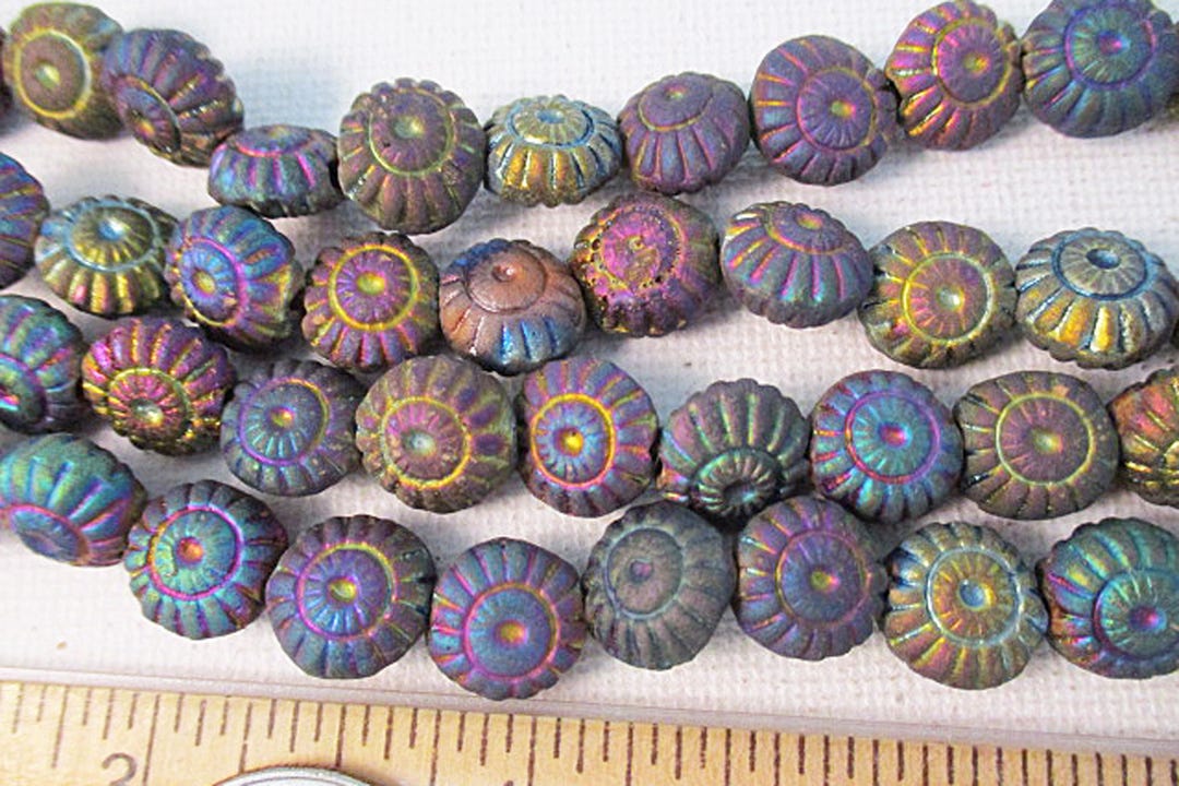 Puffed Round Beads, Rainbow Multi Colored, Textured Pressed Clay Beads ...