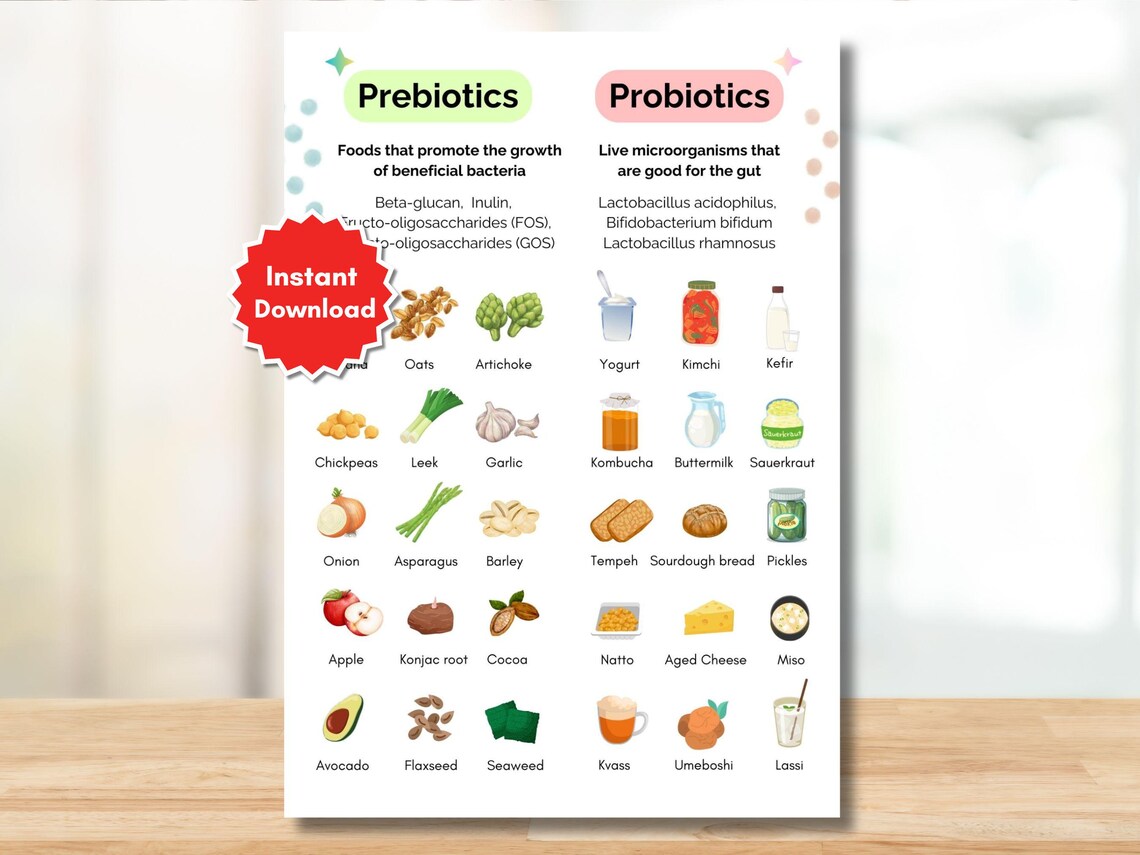Gut Health Food Chart, Probiotic and Prebiotic, Nutrition for Gut ...