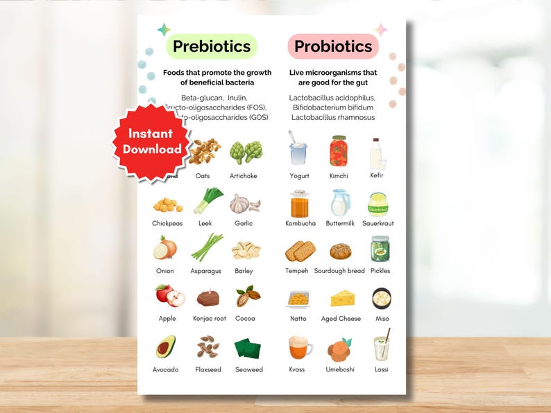 Gut Health Food Chart, Probiotic and Prebiotic, Nutrition for Gut ...