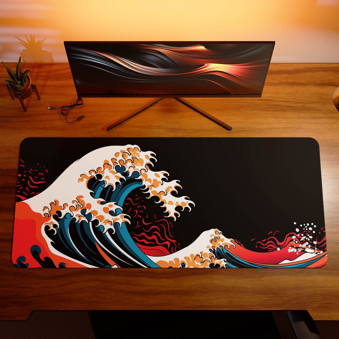 Great Wave Desk Mat, Hokusai Great Wave Tech Art Gift, Japanese Gaming ...