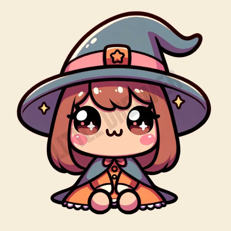 Cute Kawaii Halloween Clipart, Ghosts, Skulls, Black Cats, Witches, 50 ...