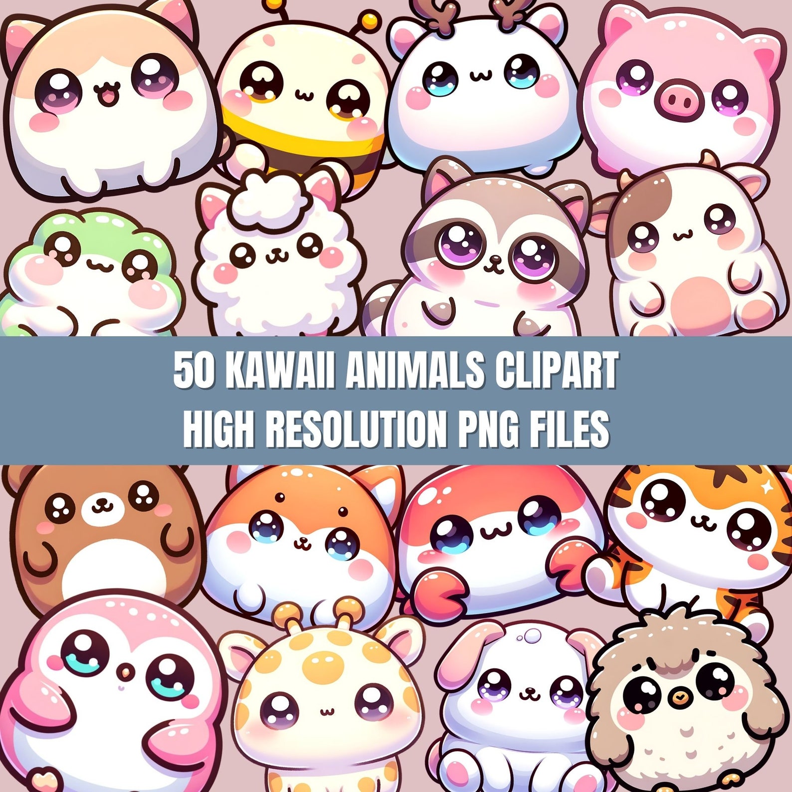 50 Kawaii Animal Clipart PNG Files, Nursery Decor, Digital Download ...