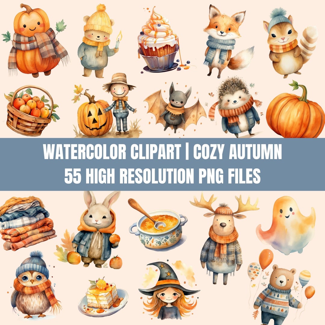 55 Watercolor Clipart for Halloween & Autumn Decor, Nursery Decor ...