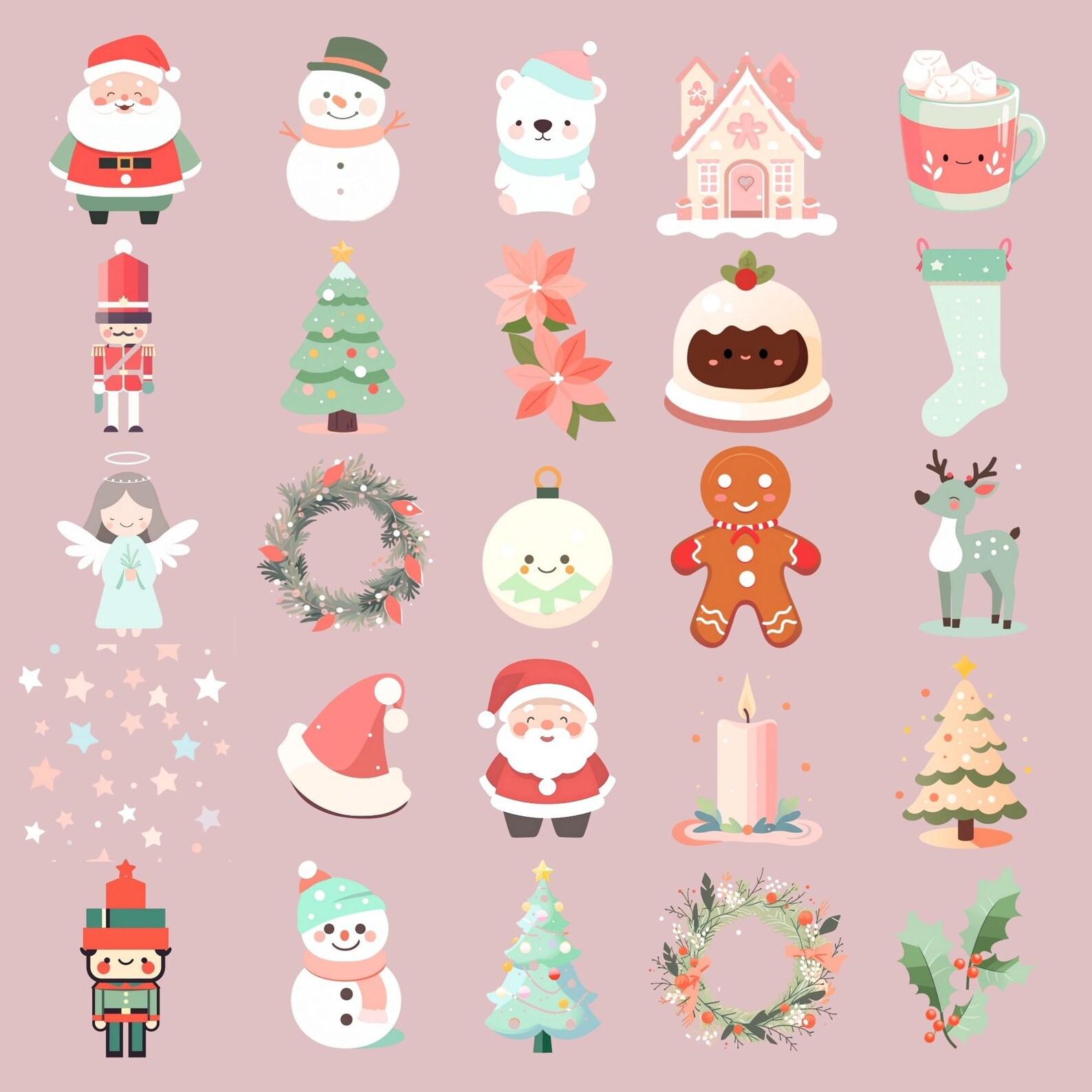 50 Kawaii Christmas Clipart, Christmas Decor, Digital Download, Sticker ...