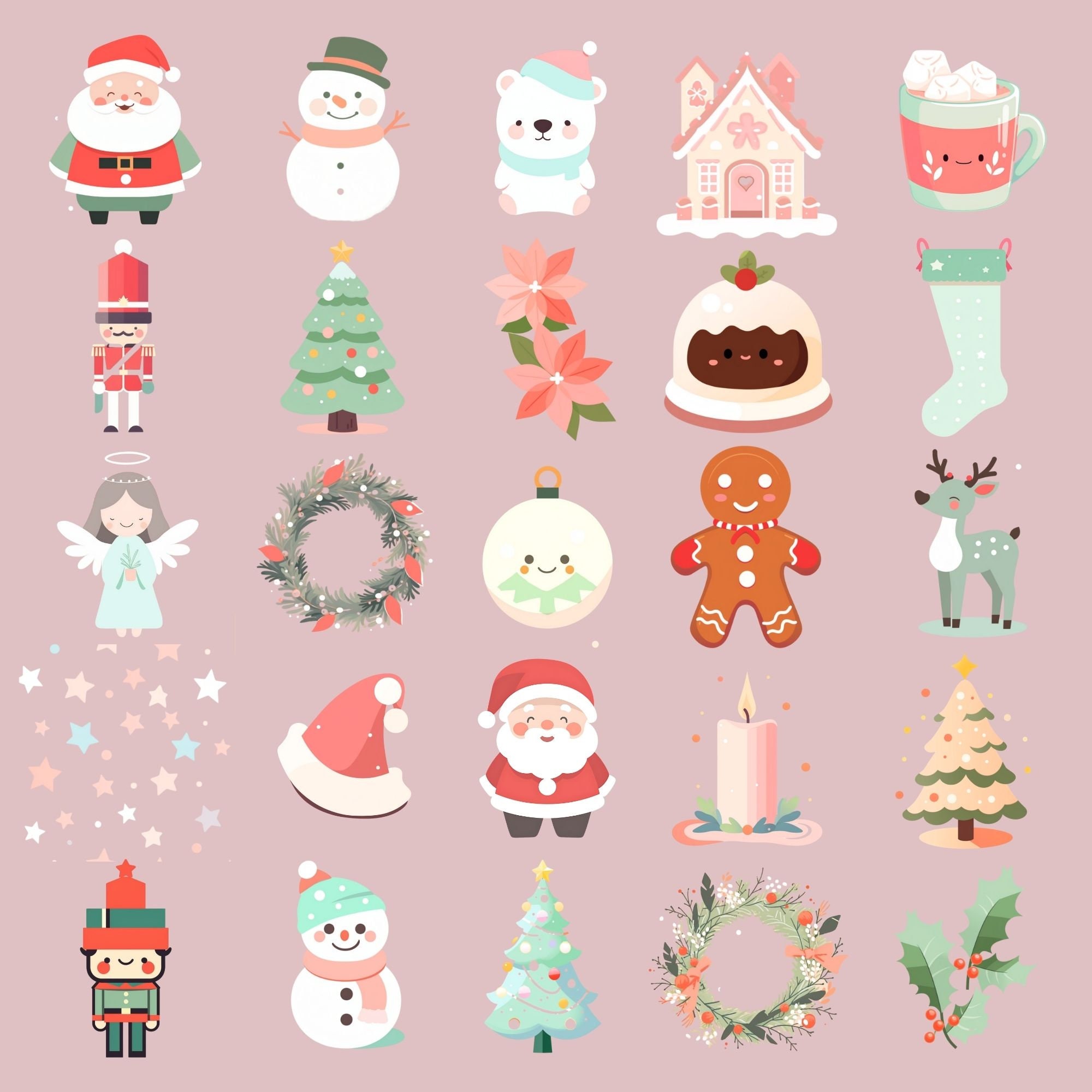 50 Kawaii Christmas Clipart, Christmas Decor, Digital Download, Sticker ...