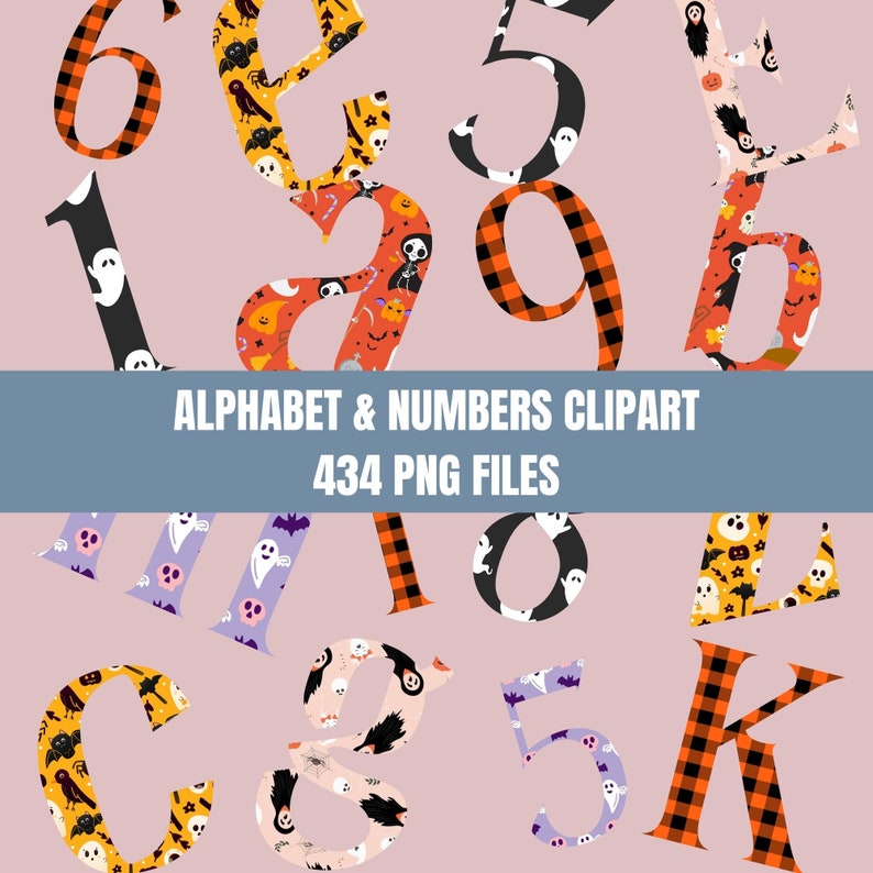 Kawaii Halloween Alphabet Clipart, Letters & Numbers, 434 PNG Files ...