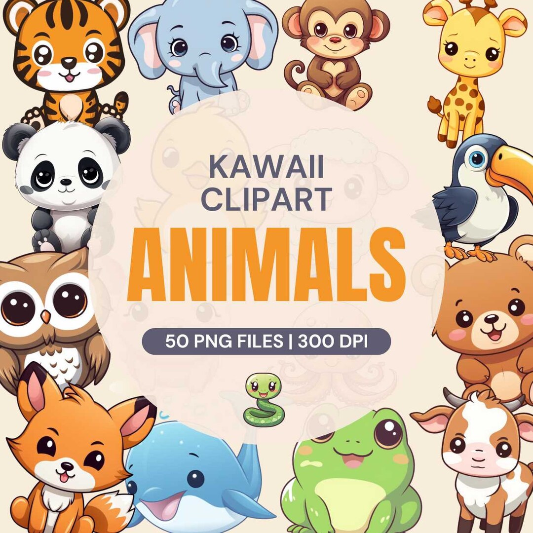 Cute Kawaii Animal Clipart, 50 PNG Files - Etsy