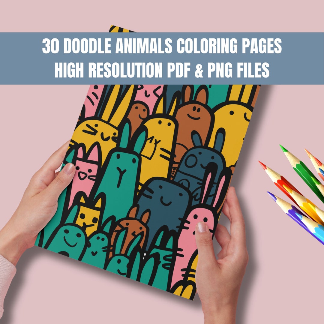 30 Doodle Animals Coloring Pages, Kids & Adults, Doodle Coloring Book ...