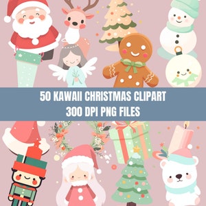 50 Kawaii Christmas Clipart, Christmas Decor, Digital Download, Sticker ...
