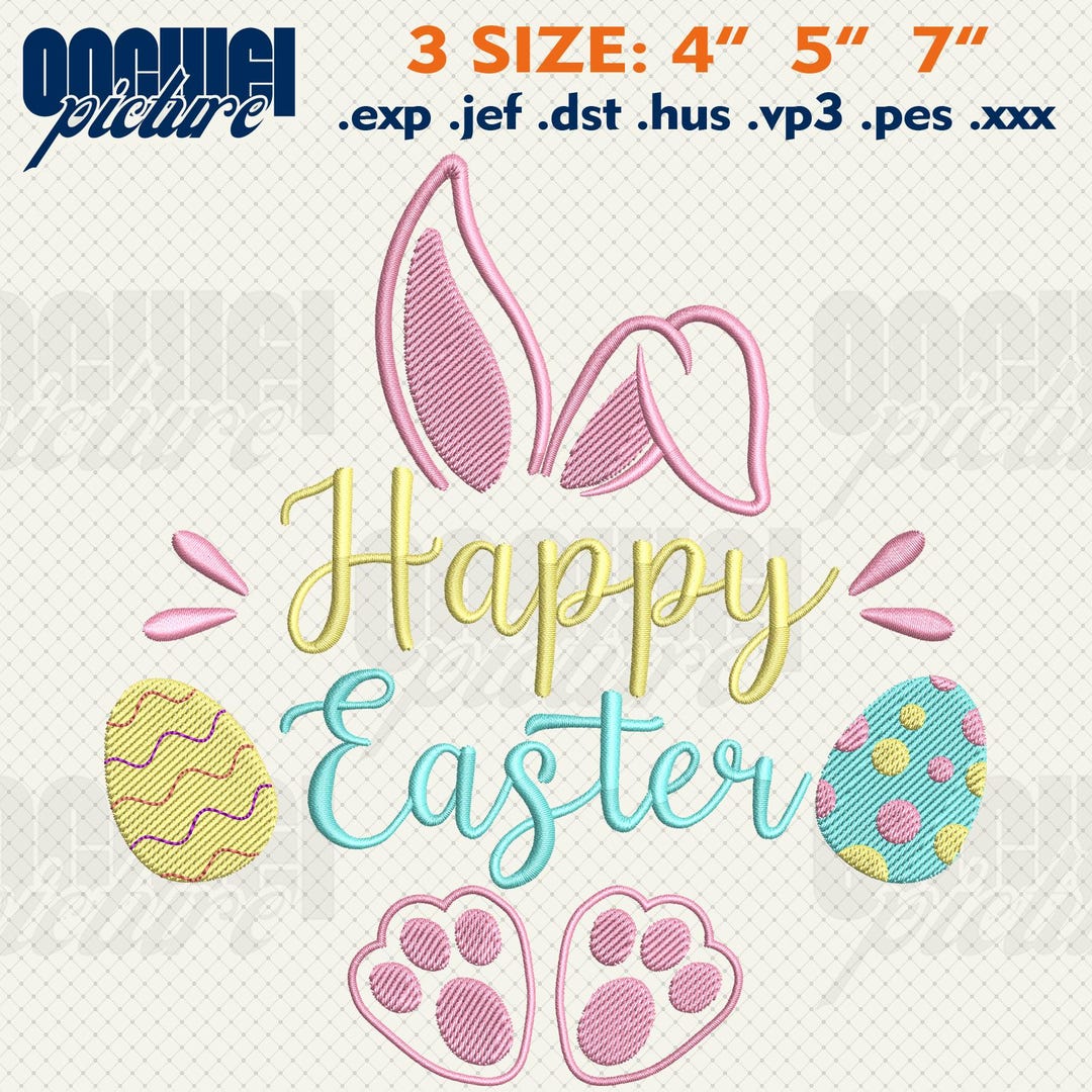Happy Easter Embroidery Design, Easter Bunny Embroidery Design, Easter ...
