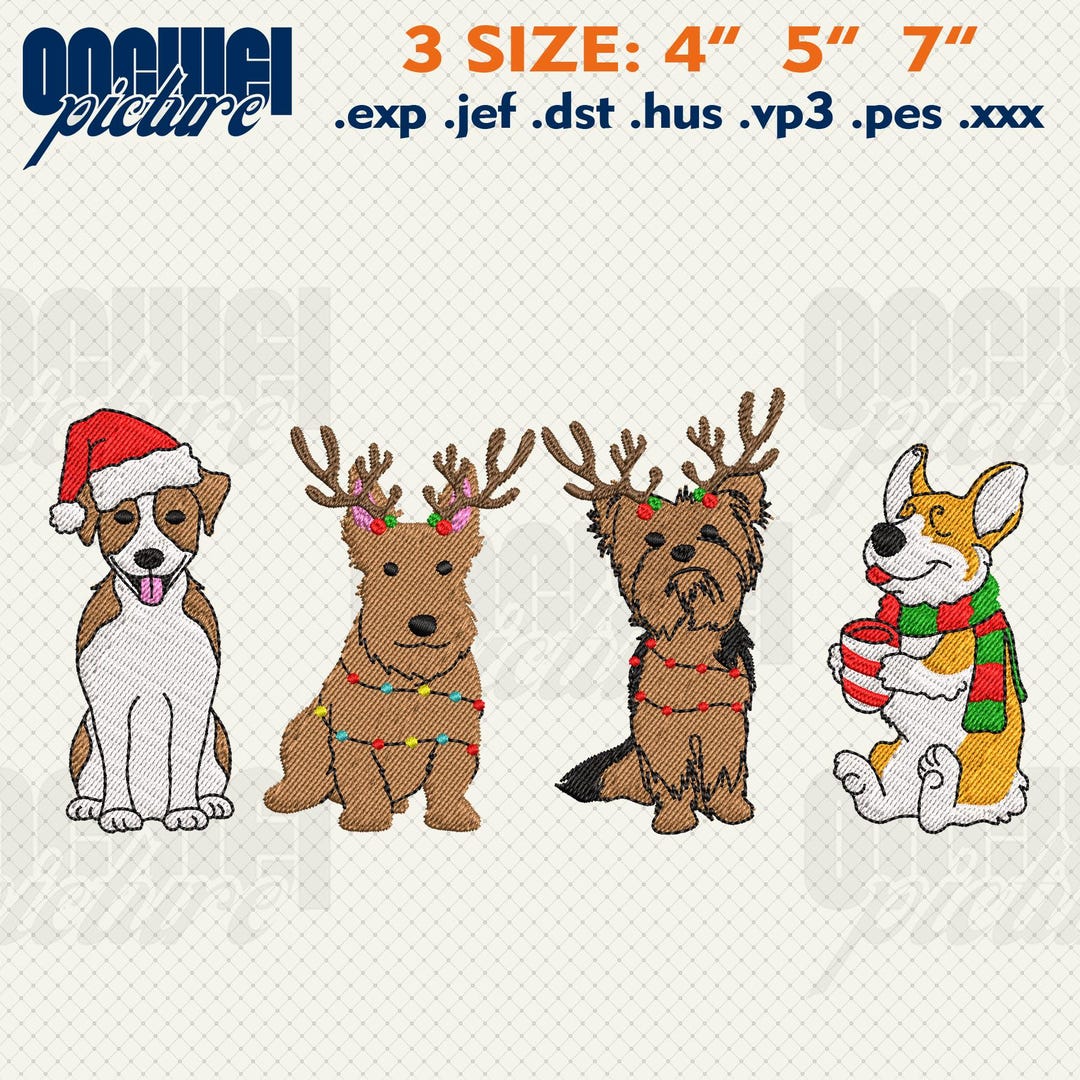 Cute Dog Christmas Embroidery Design, Christmas Embroidery Design ...