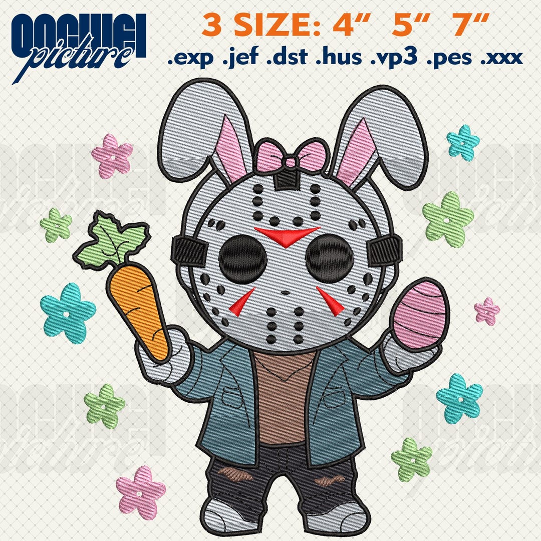 Easter Killer Chibi Cartoon Embroidery Design, Funny Horror Easter ...
