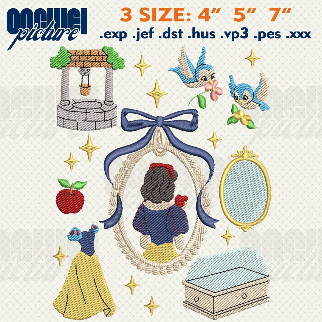 Princess Cartoon Embroidery Design, Magic Kingdom Embroidery Design ...