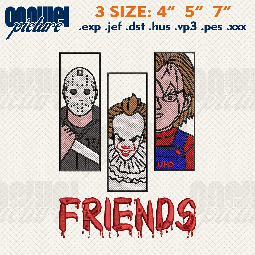 Horror Friends Embroidery File, Halloween Horror Movie Embroidery ...