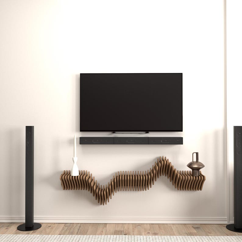 Wavy Floating Shelf TV Unit: Modern Oak Wall Decor, 48" Parametric ...