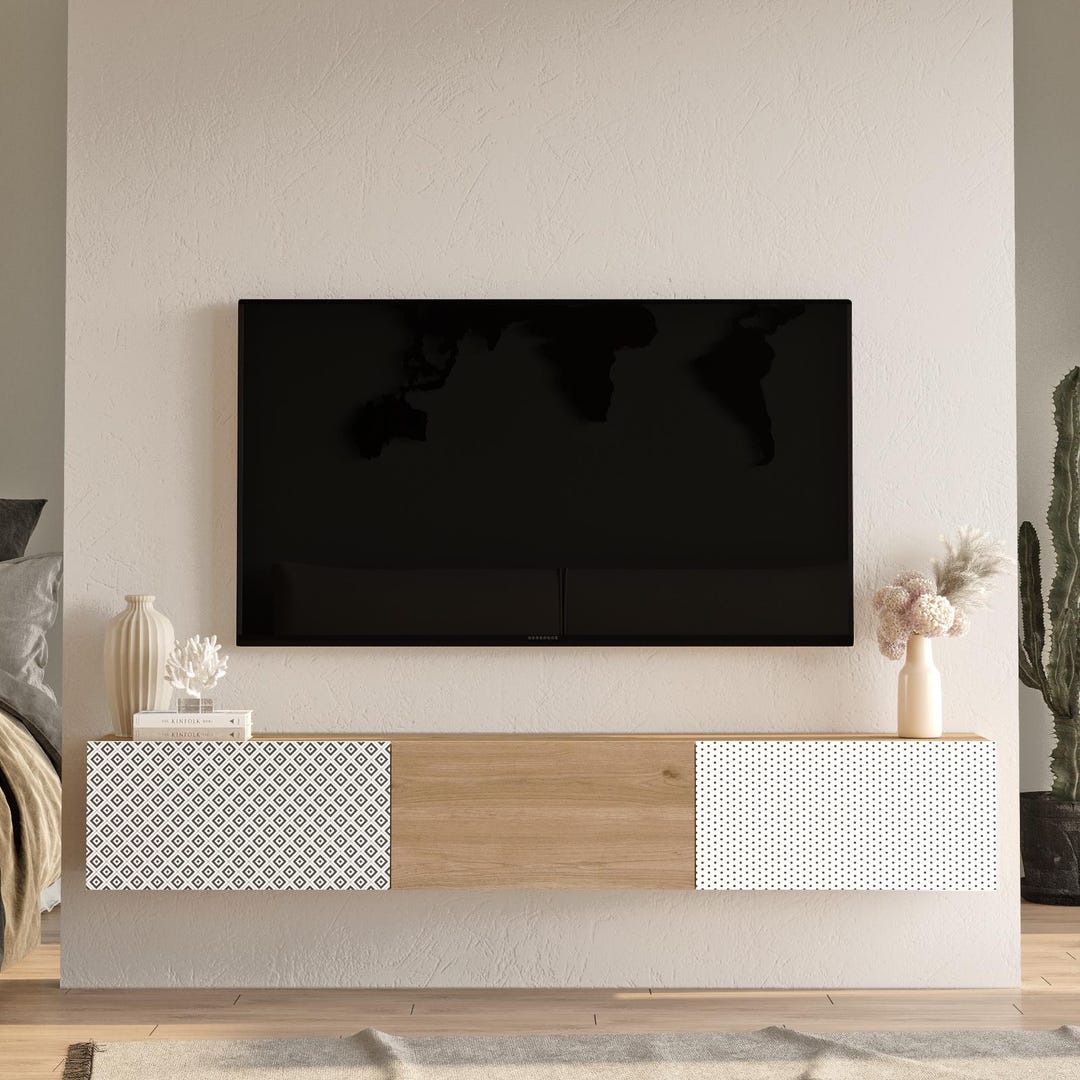 Crea TV Unit With UV Print 70-inches Basket-white Floating ...