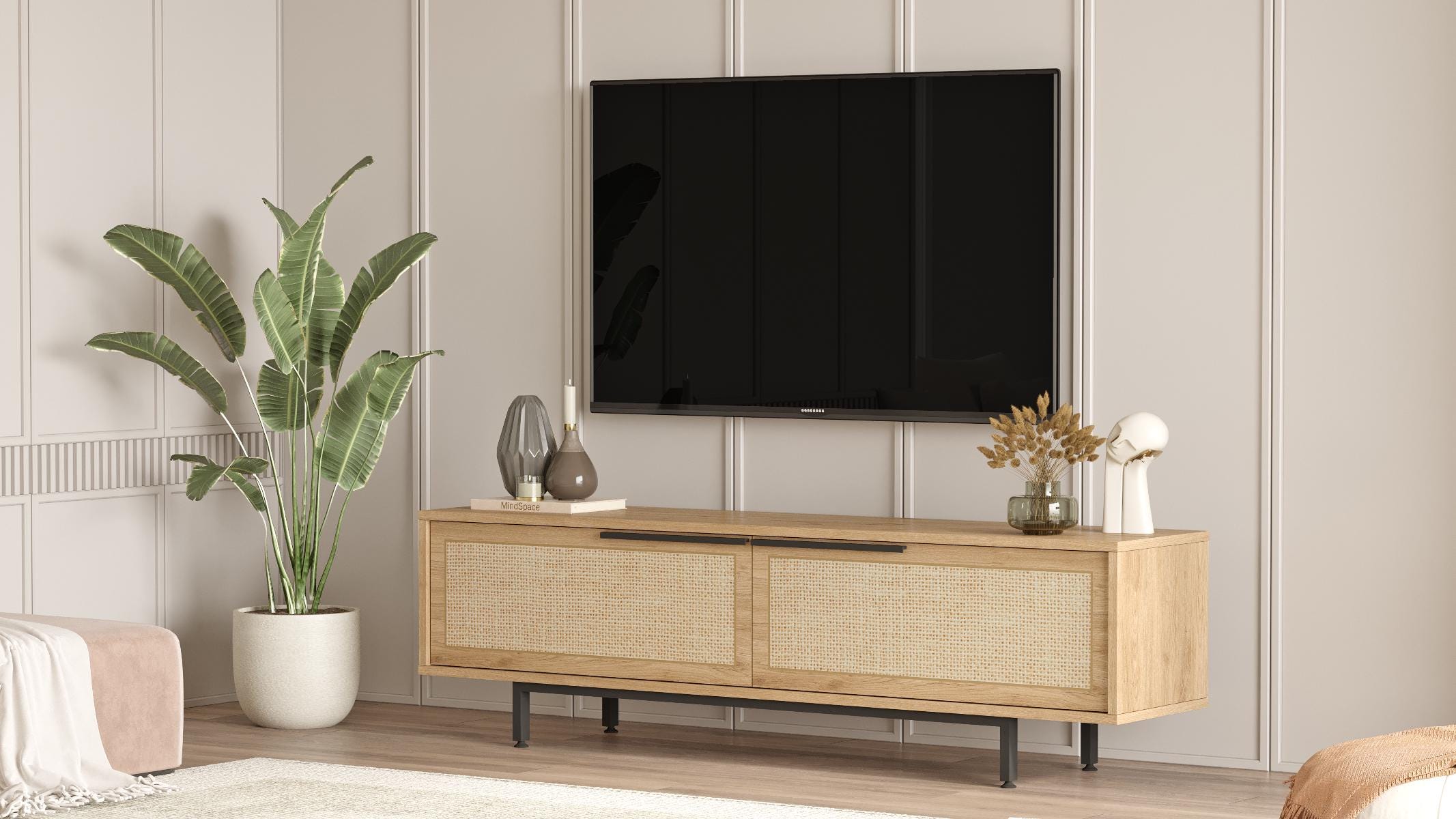 Ocean TV Unit Console With Metal Legs 63 Inches With Storage Shelves ...