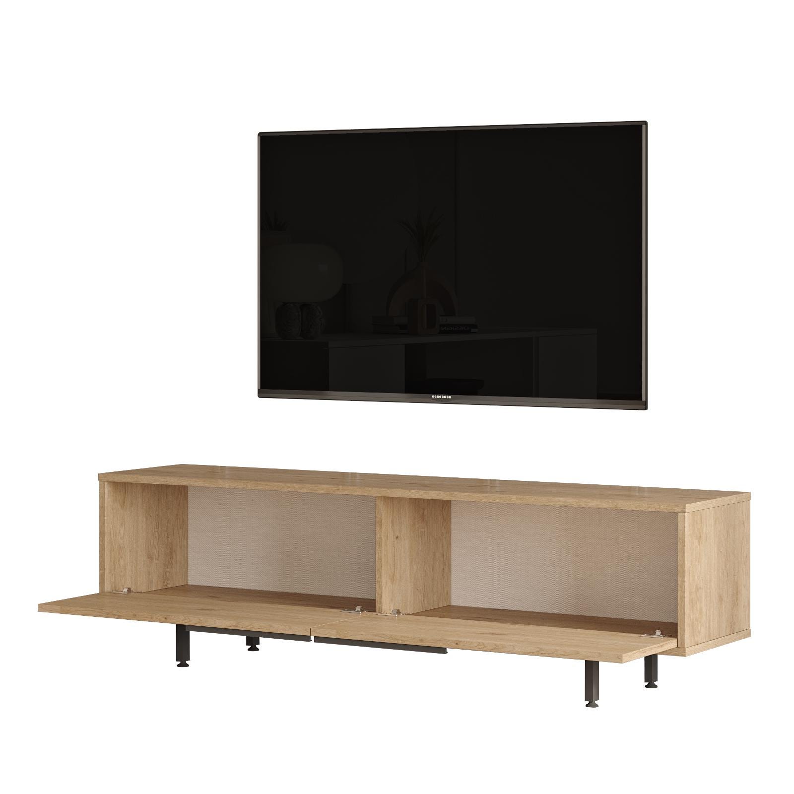 Ocean TV Unit Console With Metal Legs 63 Inches With Storage Shelves ...