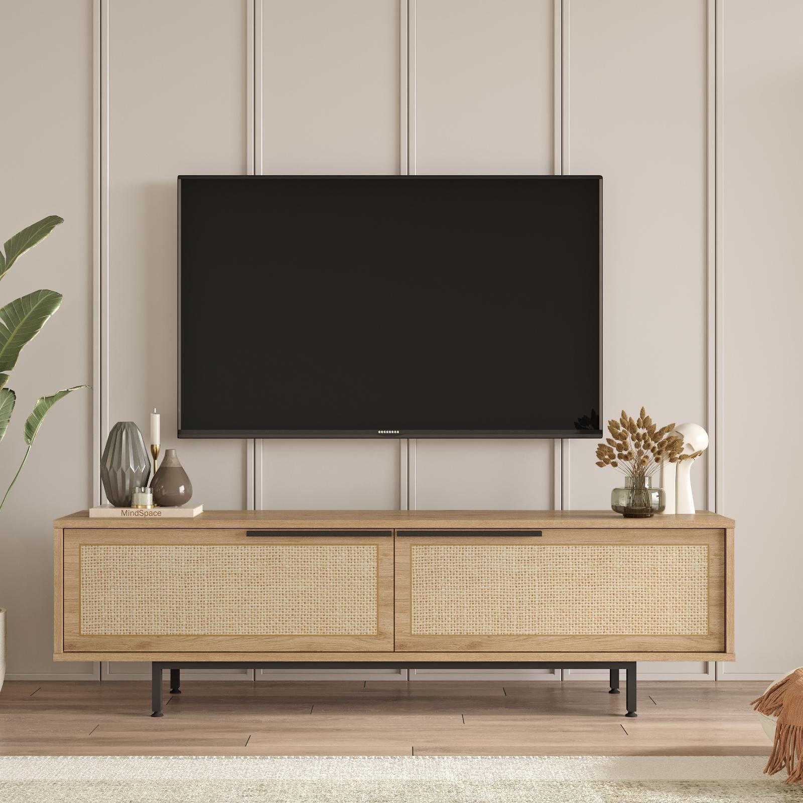 Ocean TV Unit Console With Metal Legs 63 Inches With Storage Shelves ...