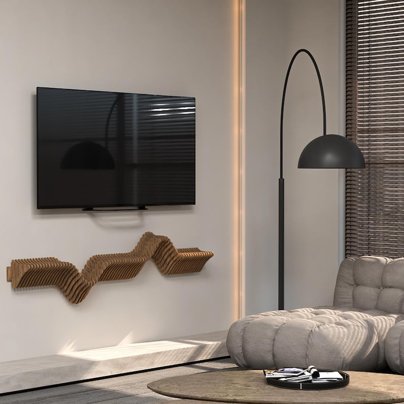 Wavy Floating Shelf TV Unit: Modern Oak Wall Decor, 48" Parametric ...