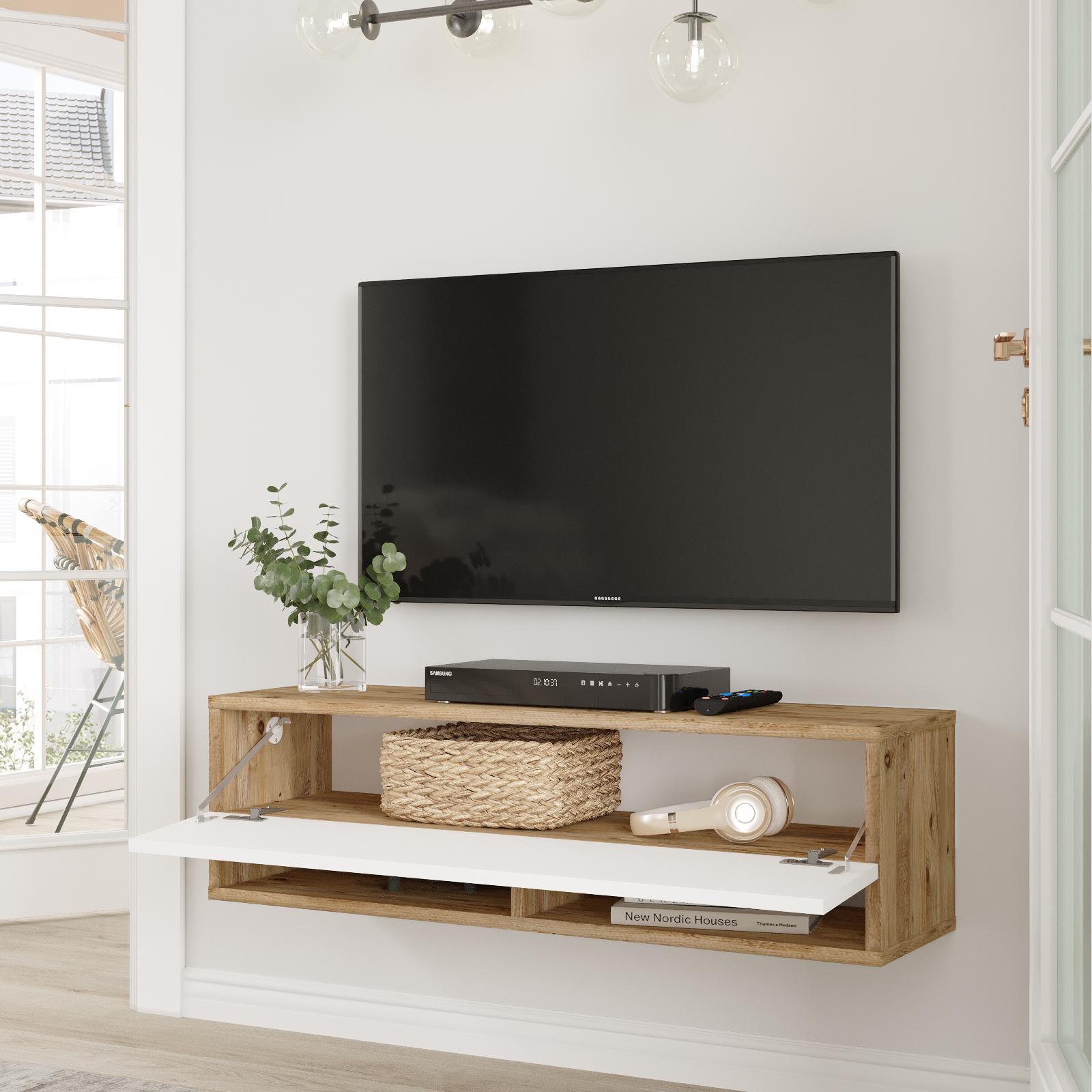 Future TV Unit Cobble Pine-white UV Print 40 Inches Floating ...