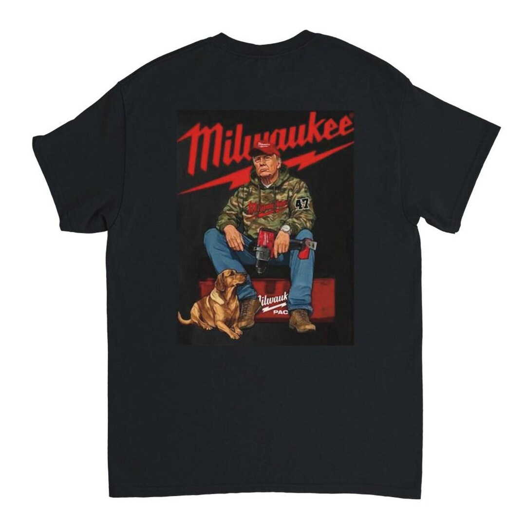 Donald Trump Posing Milwaukee Tools With Their Company Logo in Back T ...
