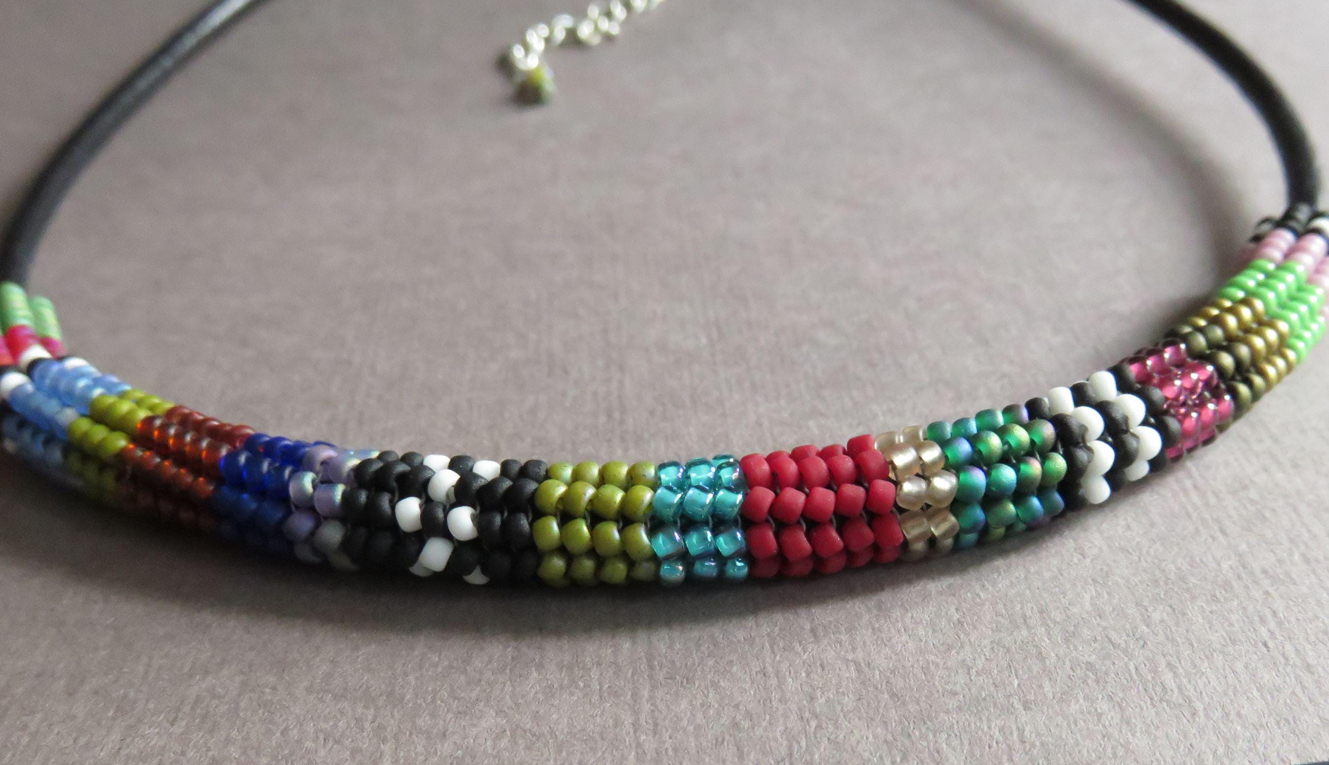Woven Seed Bead Herringbone Tube Necklace. Multicolored Herringbone ...