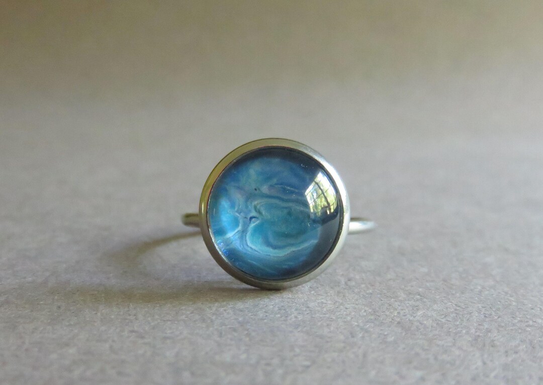 Pale Blue Adjustable Stainless Steel Fluid Art Fun Ring. Flow Art Ring ...
