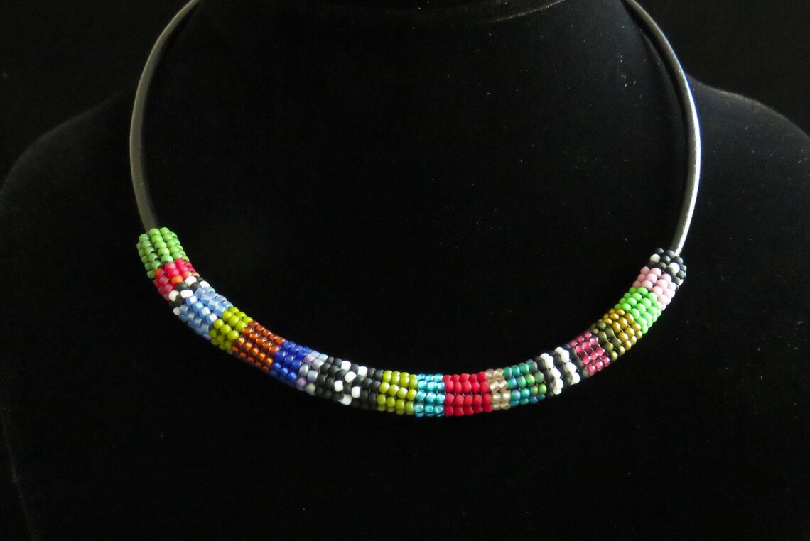 Woven Seed Bead Herringbone Tube Necklace. Multicolored Herringbone ...