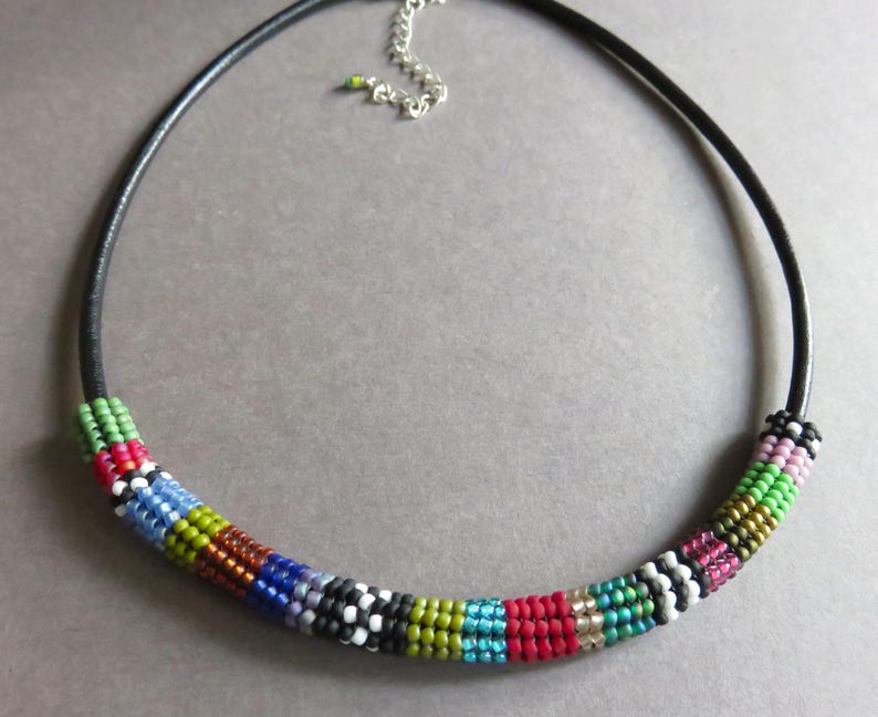 Woven Seed Bead Herringbone Tube Necklace. Multicolored Herringbone ...