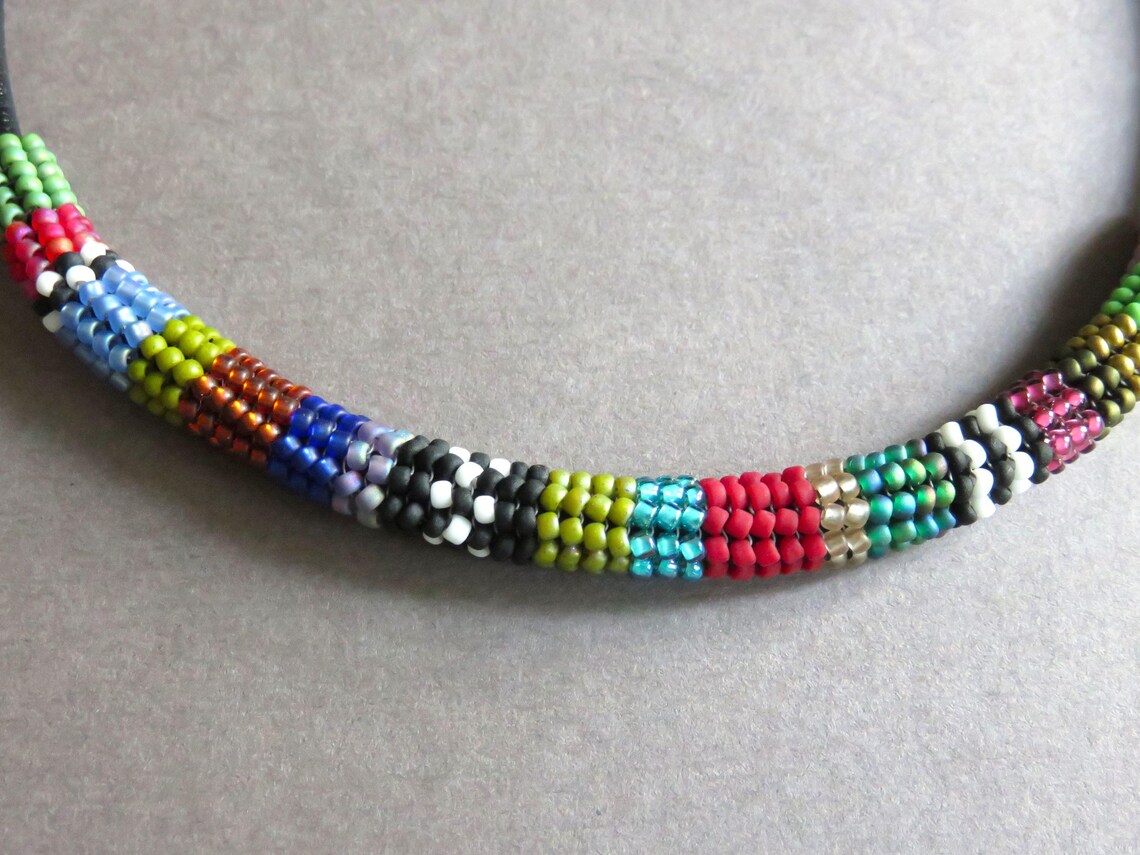 Woven Seed Bead Herringbone Tube Necklace. Multicolored Herringbone ...