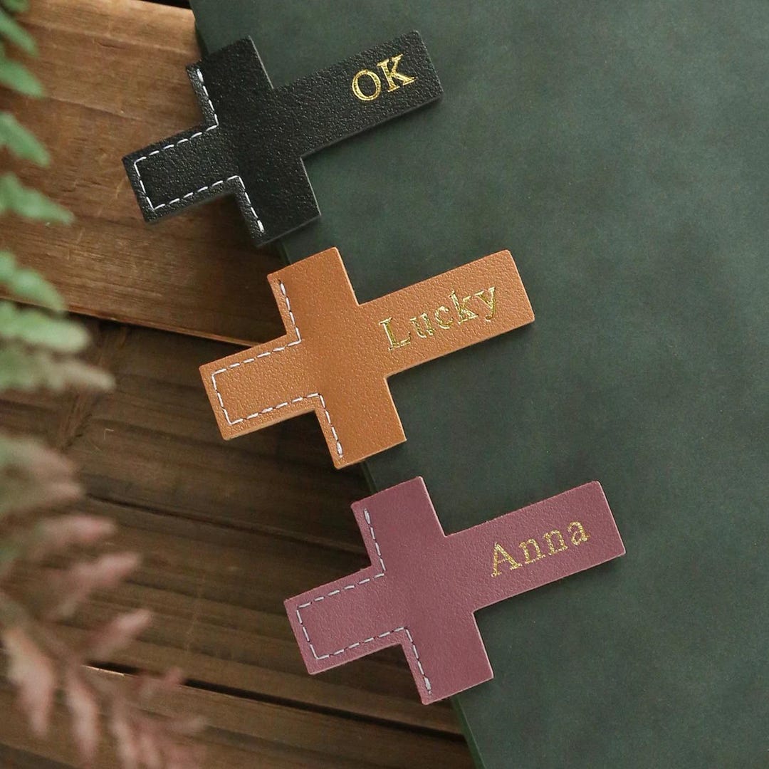 Custom Name Leather Bookmark, Cross Shaped Bookmark, Book Lover Gift ...