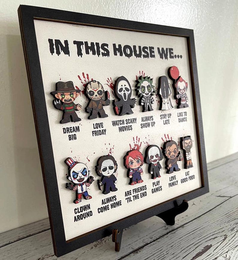 In This House We Horror Gift Wooden Sign, Funny Halloween 3D Wooden ...