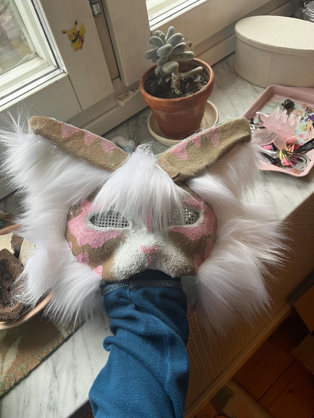 Pink and Biege Feline Mask - Etsy